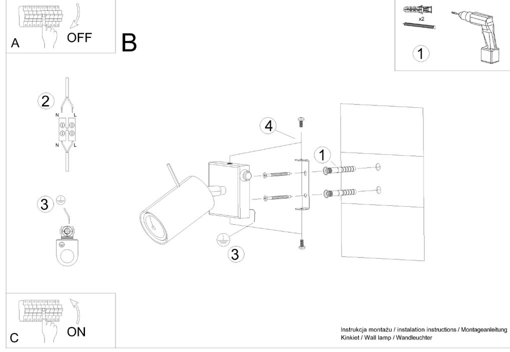 Sollux Lighting Nástěnné svítidlo RING černé s vypínačem