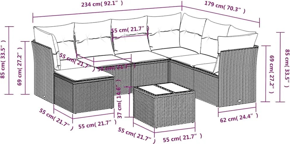 8dílná zahradní sedací souprava s poduškami černá polyratan 3217995