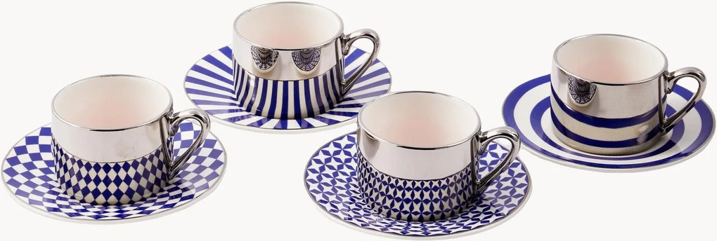 Sada porcelánových šálků na espresso's podšálky Aunty, 8 dílů