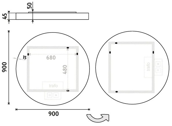 Nimco Bílé LED zrcadlo pr. 900 se dvěma dotykovými senzory - ZPB 31003RVX-05
