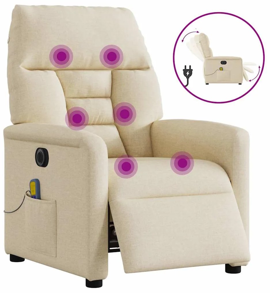 Elektrické masážní polohovací křeslo krémové textil 3303030