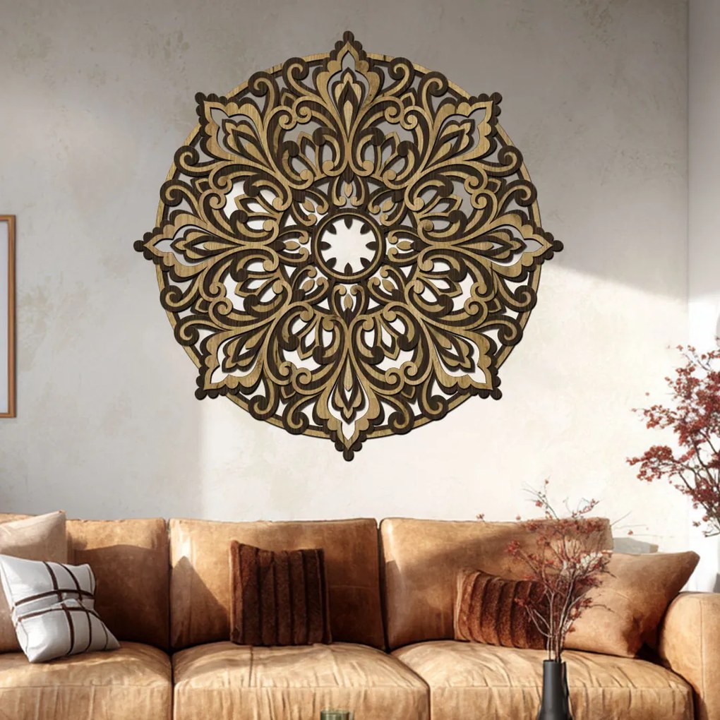 dřevo života 4 vrstvá mandala SEBEDŮVĚRU Zvolte rozměr (cm): 80x80, Zvolte barvu dekoru: Černá-Bílá