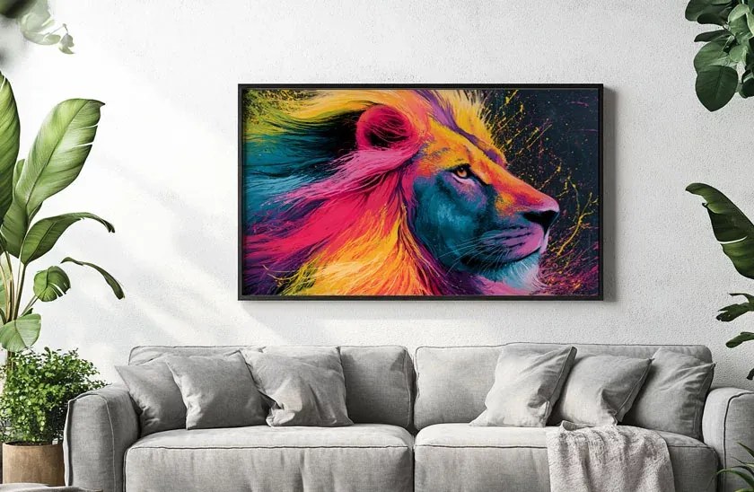 Král neonové džungle - obraz - Barevný lev v moderním stylu 84 - A4 – 210 × 297 mm - 159 Kč