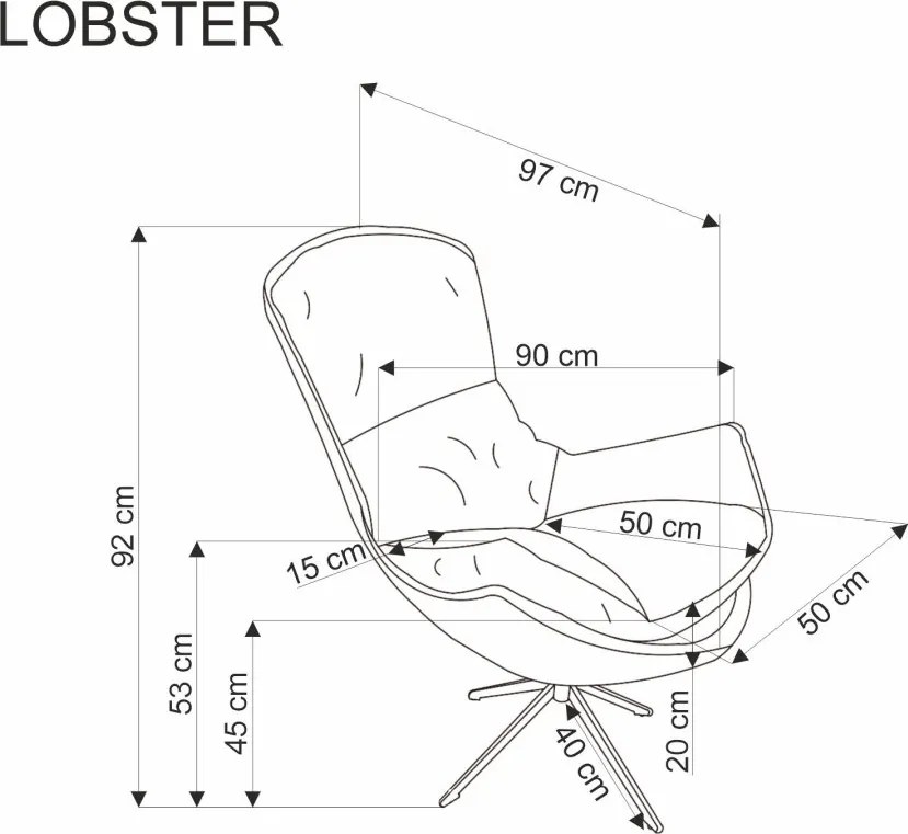 Relaxační otočné křeslo LOBSTER — kov, látka, skořicová