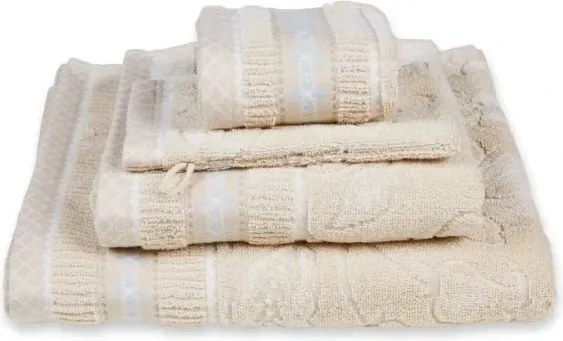 Pip Studio ručníky z bavlněného froté Jasmine Jacquard, pískové (Luxusní ručníky z bavlněného froté v designu Jasmine Jacquard v pískové barvě)
