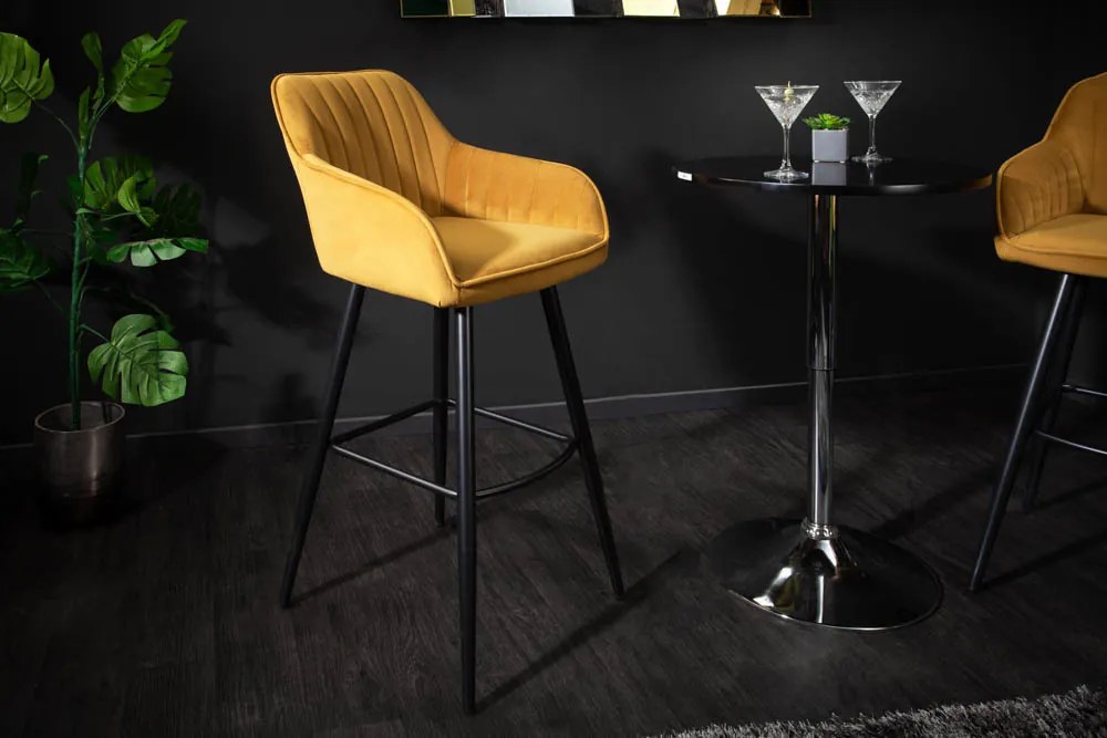 Designová barová židle Esmeralda hořčičný samet