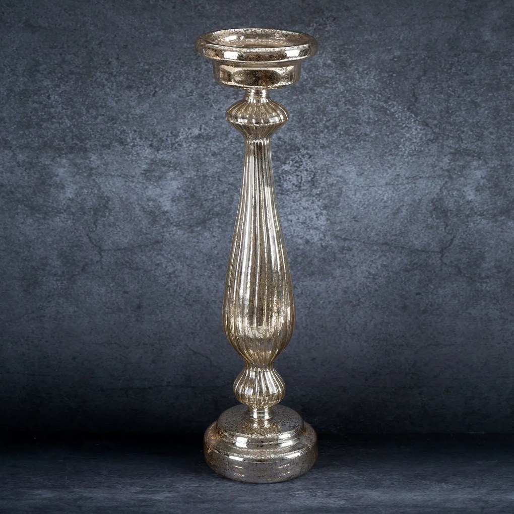 SKLENĚNÝ SVÍCEN 11 11X41 CM STŘÍBRNÁ