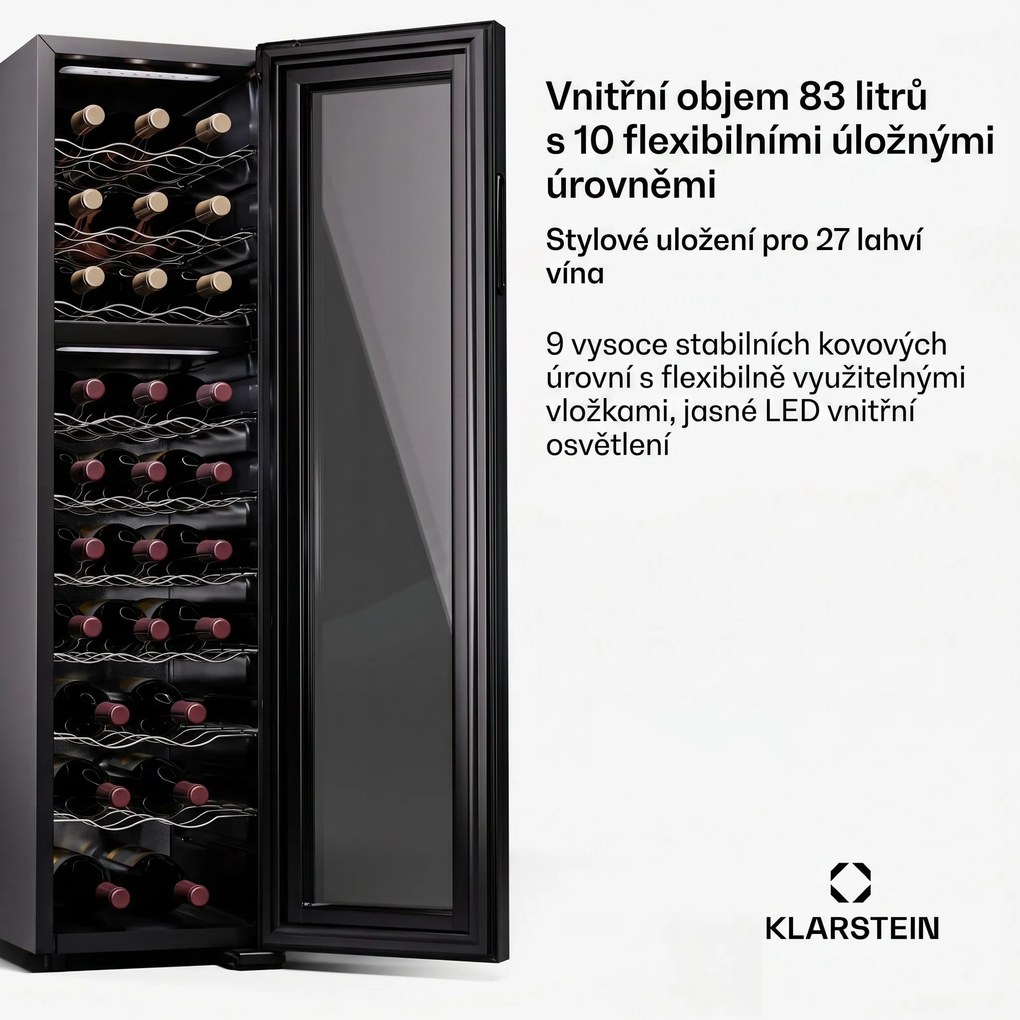 Klarstein Shiraz 27 Duo, vinotéka, 2 zóny, 83 l/27 lahví, 5-18 / 5-18 °C, dotykové ovládání