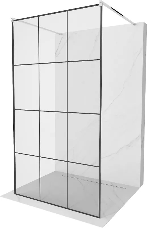 Mexen Kioto, průchozí sprchová zástěna 100 x 200 cm, 8mm sklo čiré/černý vzor, 2x chromová stabilizační rozpěra, 800-100-002-01-77