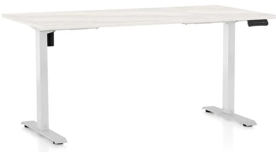 Výškově nastavitelný stůl OfficeTech B, 160 x 80 cm, bílá podnož, bílý jasan