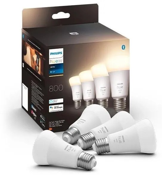 Philips SADA 4x LED Stmívatelná žárovka Philips Hue WHITE A60 E27/9W/230V 2700K P4625