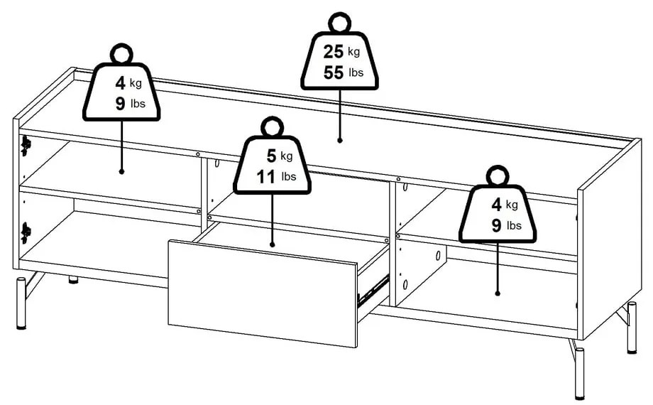 Hnědý TV stolek v dekoru dubu 147x54x41 cm Bergen – Tvilum
