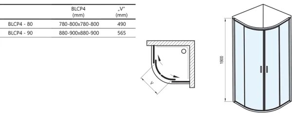 Ravak 3B270100ZG - Sprchový kout čtyřdílný čtvrtkruhový BLIX 90x90 cm bílá