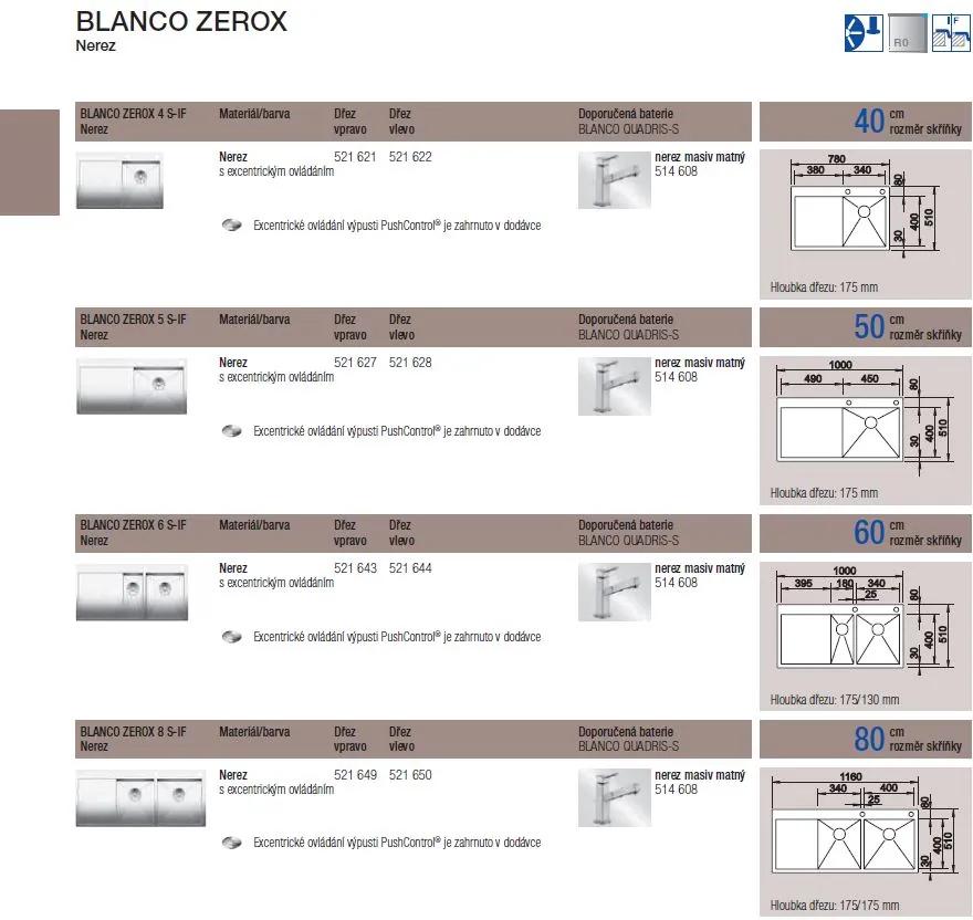 Nerezový dřez Blanco ZEROX 8 S-IF InFino Nerez hedvábný lesk dřez vlevo s táhlem 521650