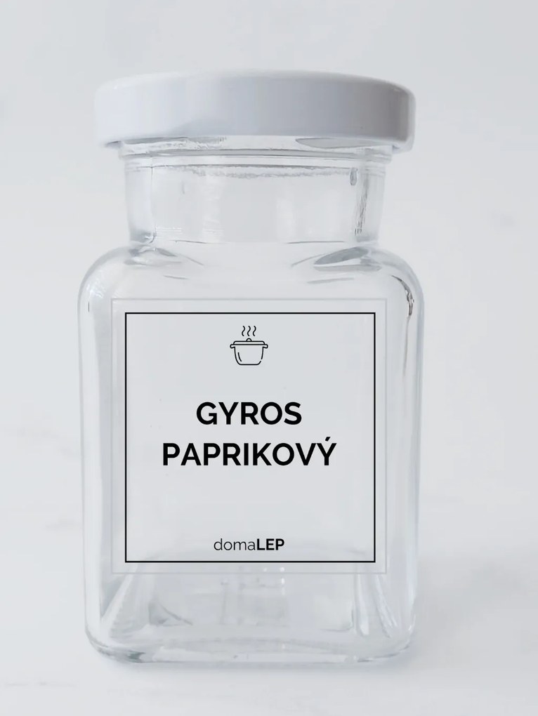 Samolepka na kořenky GYROS PAPRIKOVÝ průhledná 5 × 5 cm tučné písmo