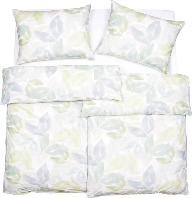 SCANquilt povlečení KLASIK DESIGN pastel leaves tyrkysovozelená 140 x 200/70 x 90 cm