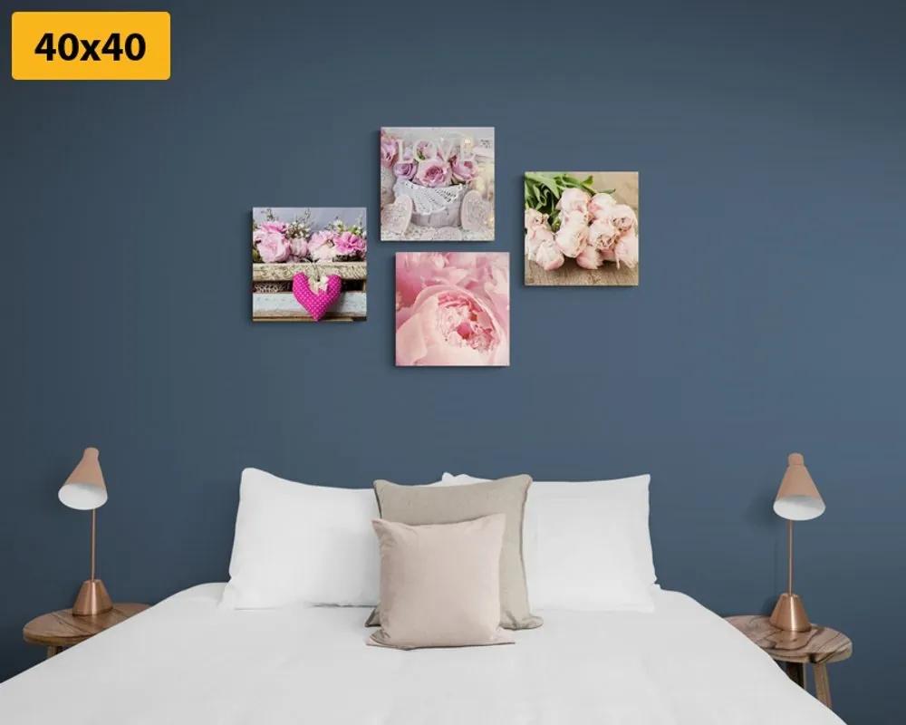 Set obrazů květiny ve vintage stylu - 4x 40x40 cm