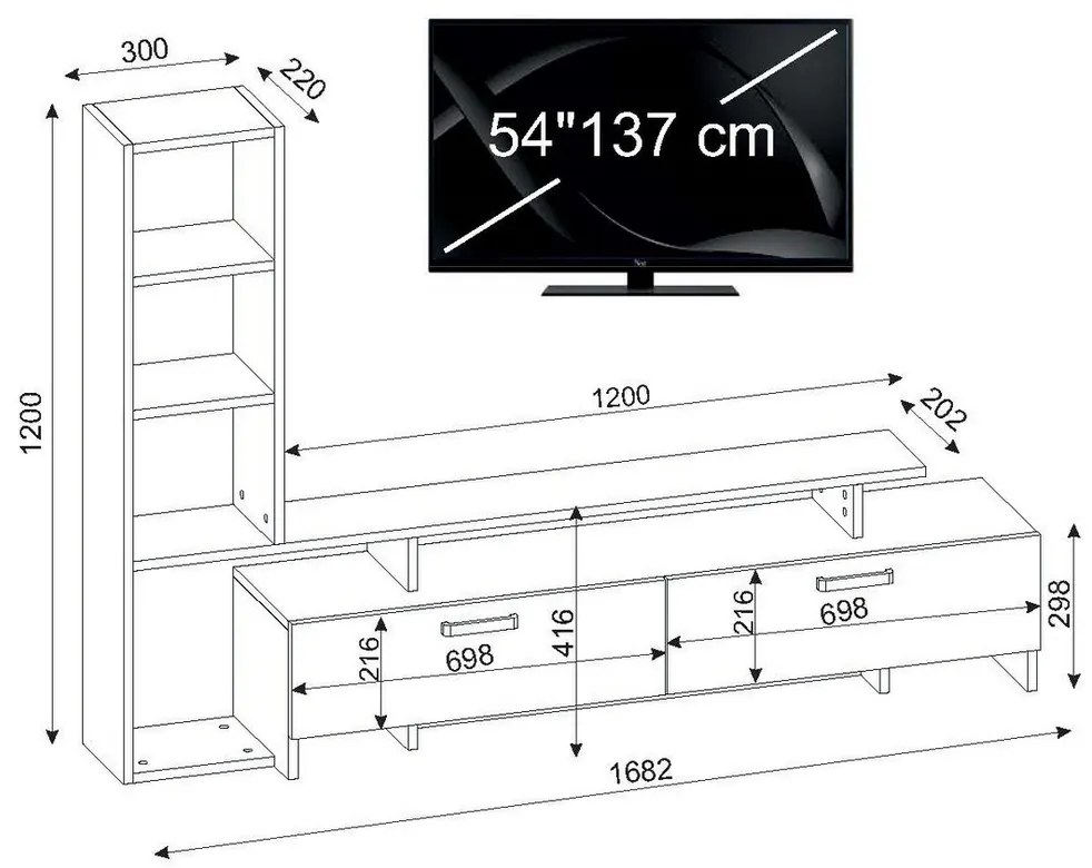 Casarredo Televizní stolek s regálem SHENDI sapphire/bílá