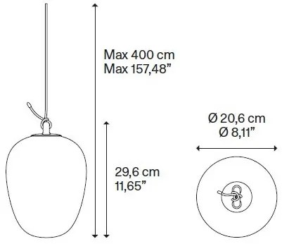 Lodes Obló medium, závěs z kouřového foukaného skla, 1x7W LED 2700K, Ø20,6x29,6cm