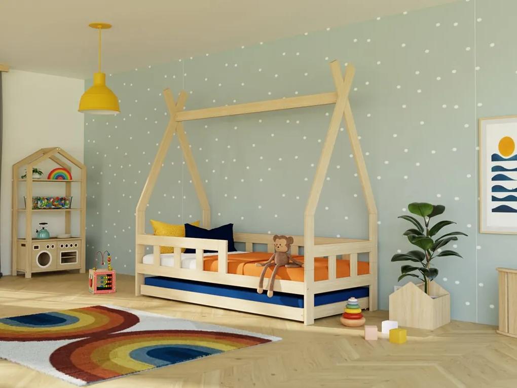 Benlemi Dětská teepee postel FENCE 4v1 ze dřeva se zábranou a přistýlkou Zvolte barvu: Béžová, Zvolte rozměr: 90x180 cm, Zvolte zábranu: S otevřeným vstupem