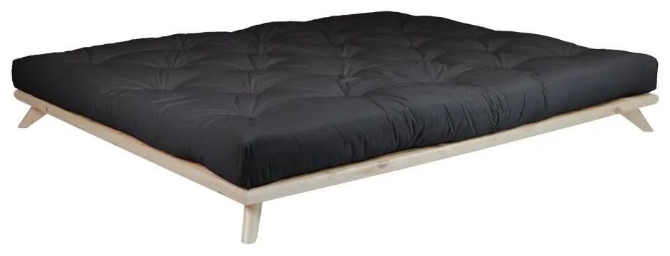 Dvoulůžková postel z borovicového dřeva s matrací Karup Design Senza Comfort Mat Natural Clear/Black, 140 x 200 cm