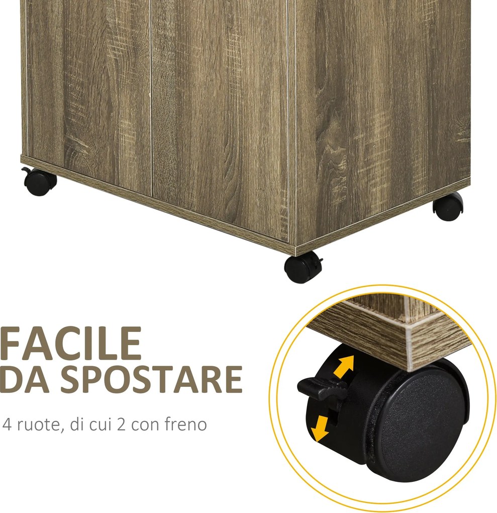 HOMCOM Víceúčelový Kuchyňský Vozík s 4 Kolíky, Skříňka se Policí pro Mikrovlnku z Dřevotřísky, 60,4x40,3x97cm, Šedá