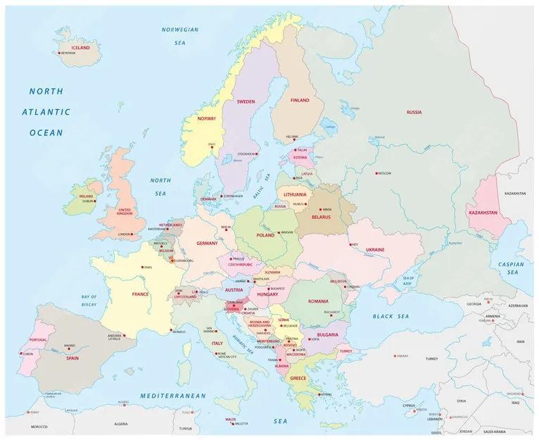 Magnetická mapa Evropy, politická, barevná (samolepící feretická fólie) 81  x 66 cm | BIANO