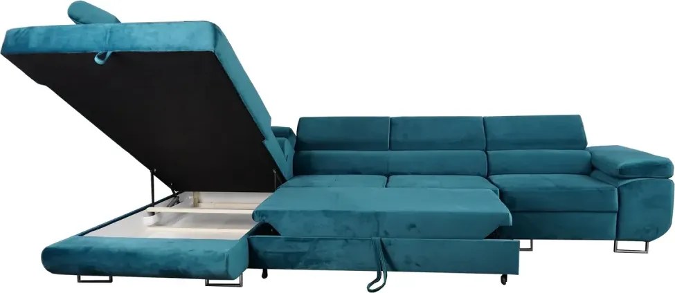 Rozkládací rohová sedačka VILDA DELUXE levý roh modrá
