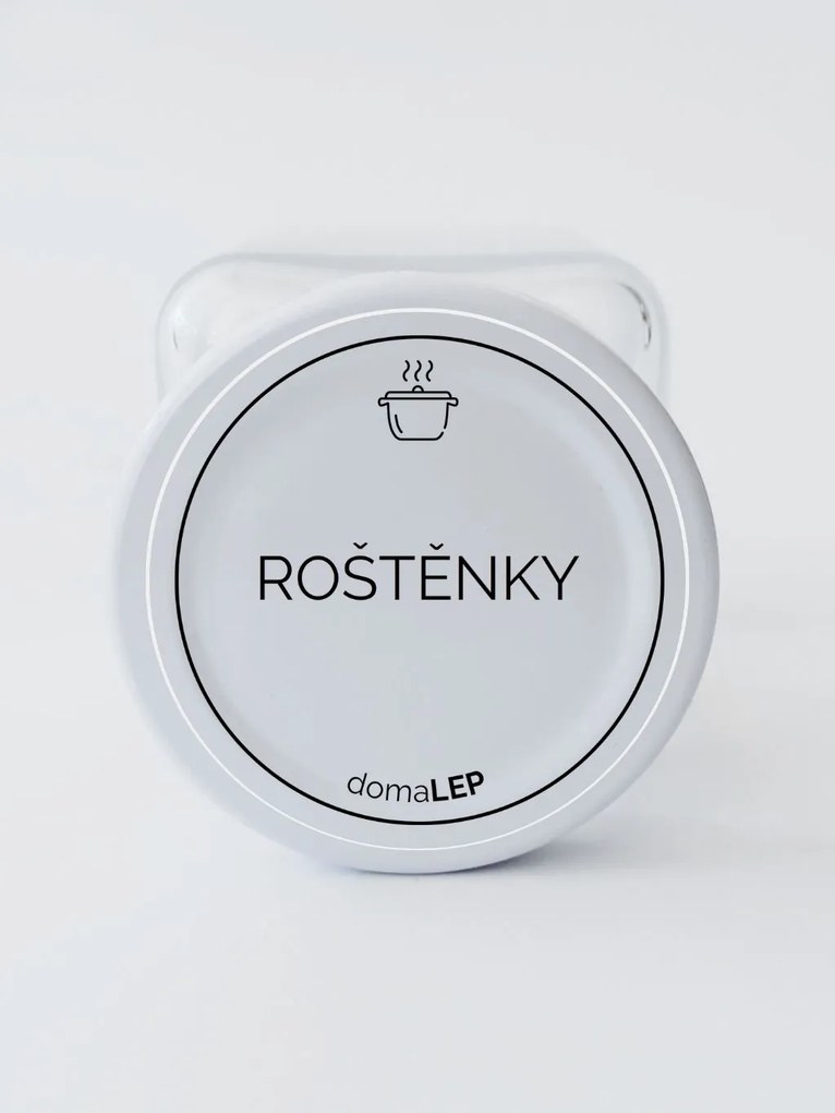Samolepka na kořenky ROŠTĚNKY průhledná 5 cm základní písmo