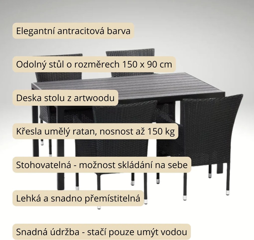 Vikio Zahradní jídelní set pro 4 osoby DT257 antracit