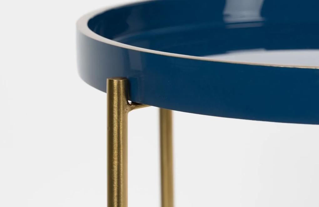 White Label Tmavě modrý kulatý smaltovaný odkládací stolek WLL Celina 42 cm