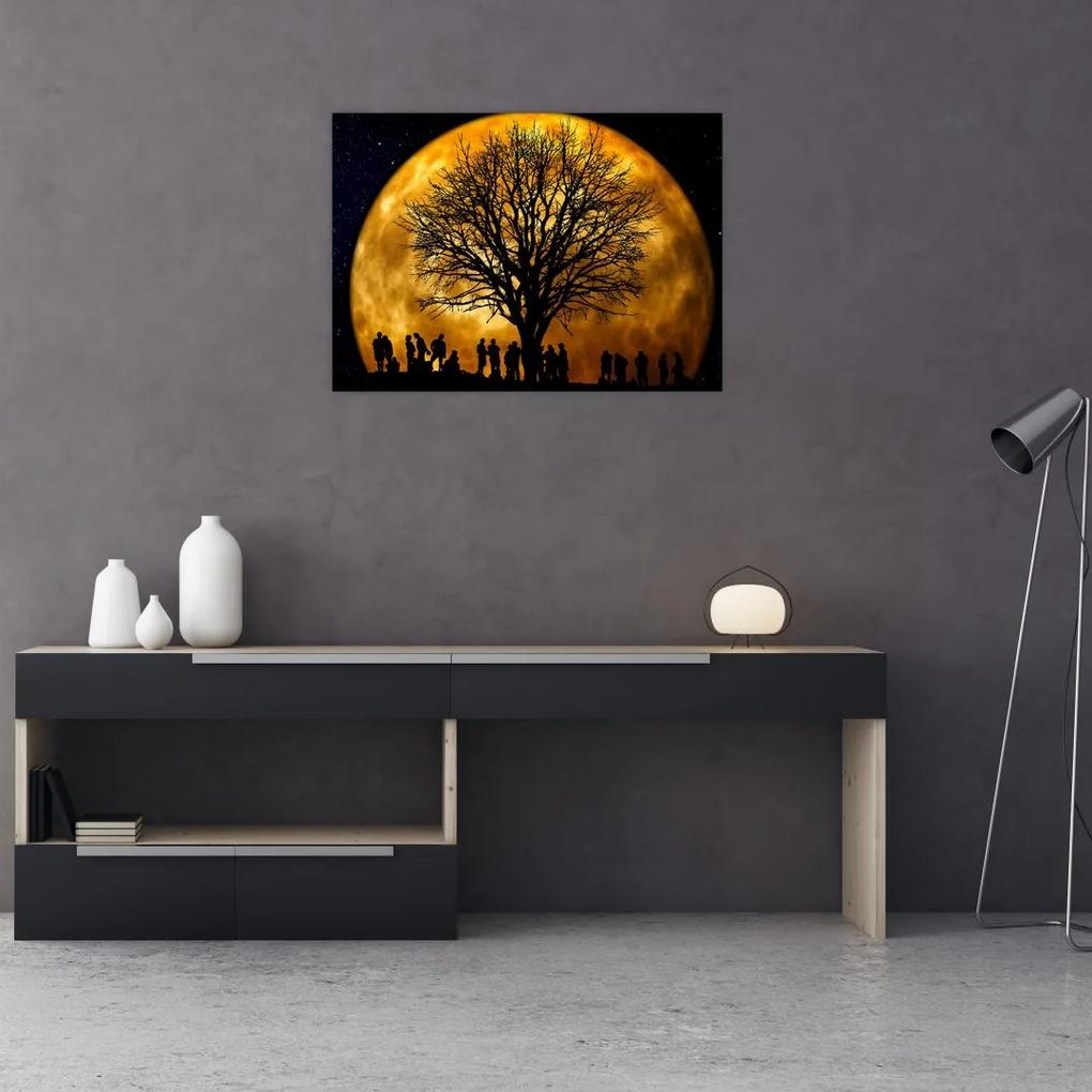 Skleněný obraz měsíce a siluet (70x50 cm)