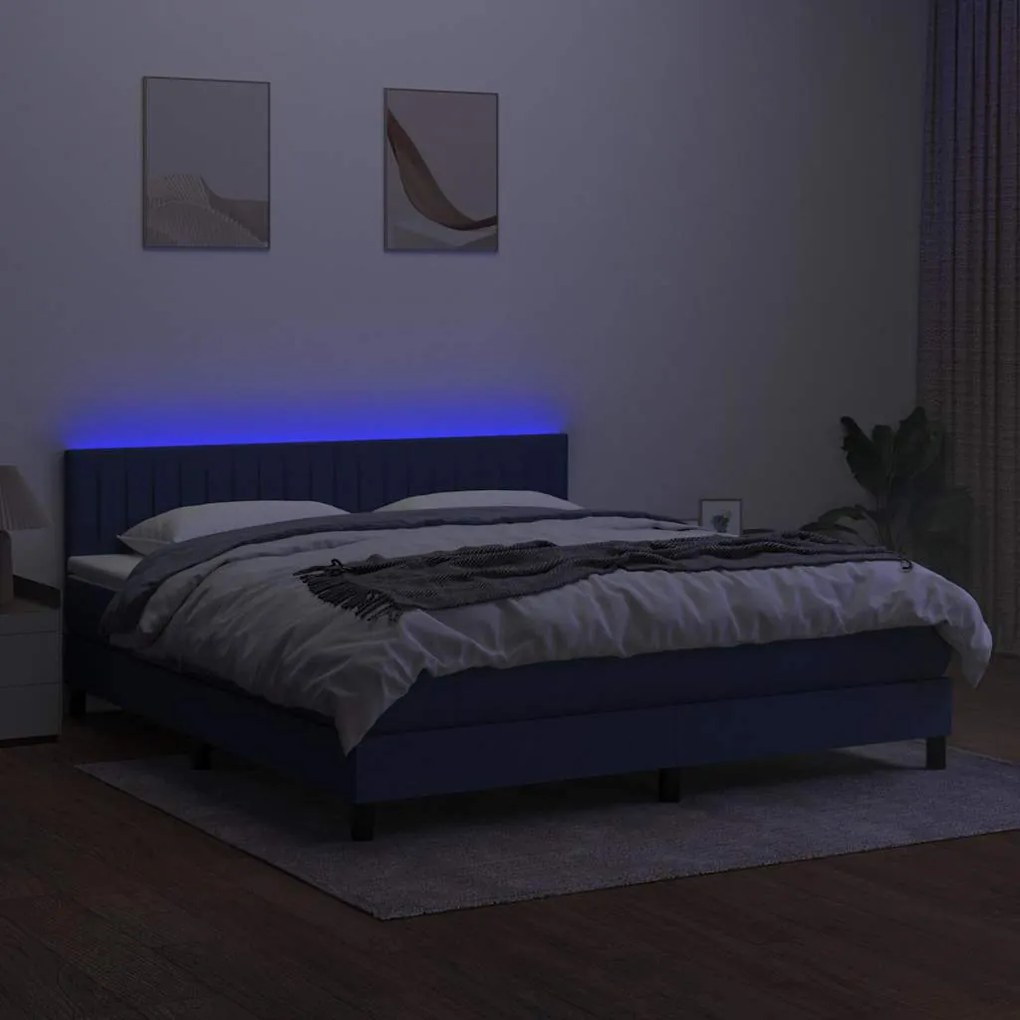 Box spring postel s matrací a LED modrá 180x200 cm textil 3133339