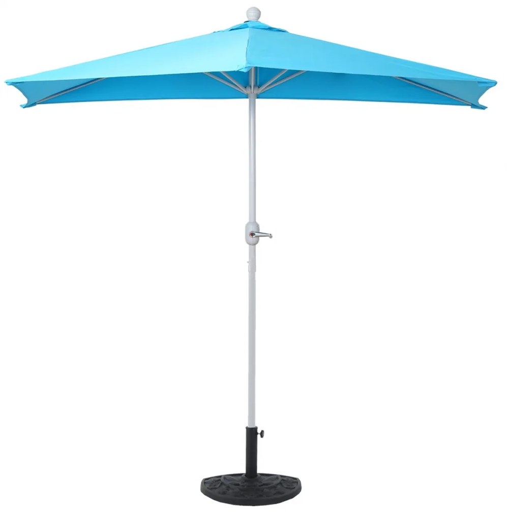 Slunečník půlkruh Parla - polyester/hliník - 300cm tyrkysová se stojanem