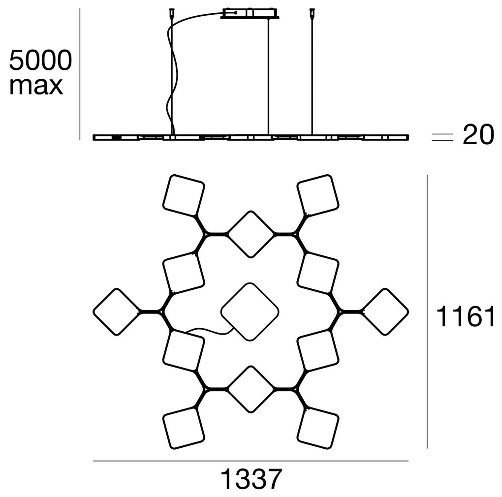 Stilnovo 8113 Quad_P12, černé závěsné svítidlo pro nepřímé osvětlení, 91W LED 3000K stmívatelné, 133x116cm