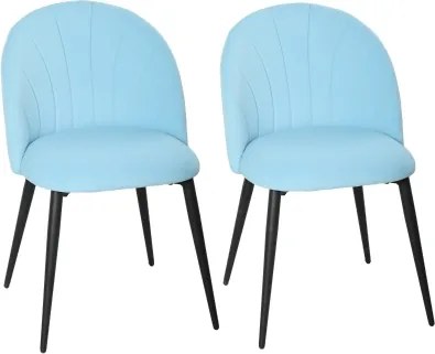 HOMCOM Set 2 čalouněné jídelní židle s mušlovým opěradlem z sametu, 52x55x79 cm, Světle modrá