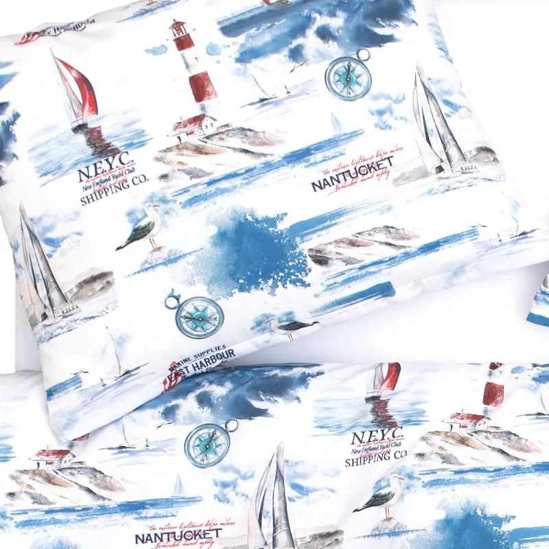 SCANquilt povlečení SATÉN DESIGN sailing bílomodrá 140 x 200/70 x 90 cm