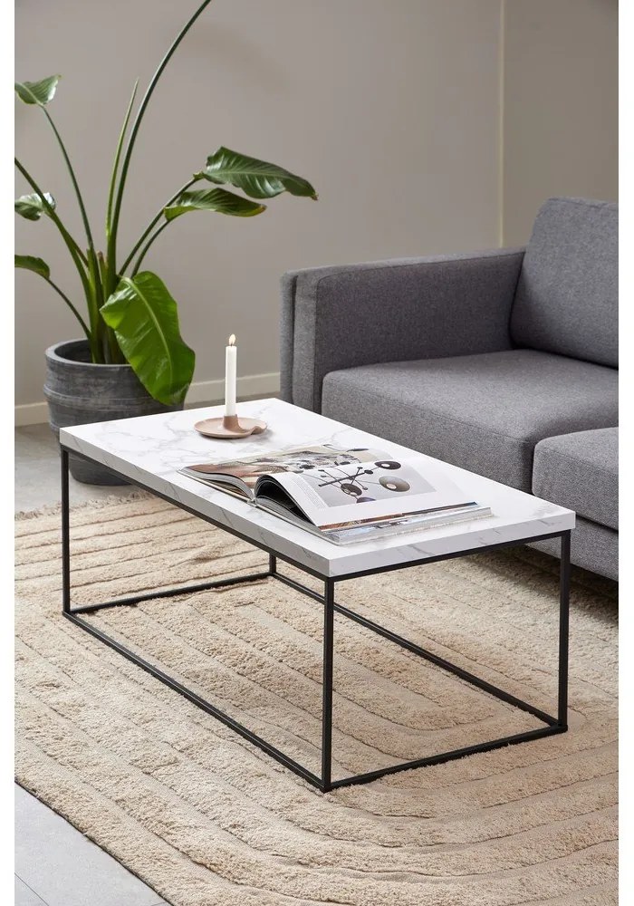 Bílý konferenční stolek s deskou v dekoru mramoru 55x110 cm Barossa – Actona