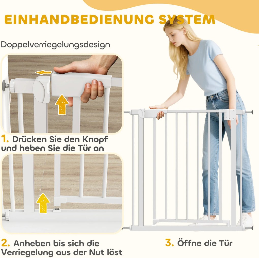 PawHut Schodišťová branka Bezpečnostní branka bez vrtání s automatickým zavíráním pro děti Kuchyňské schody 76-82 x 76 cm Bílá