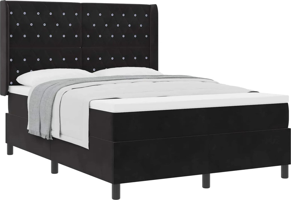 Postel s boxspringem s matrací s čelo Černá 140 x 200 cm samet 3341956