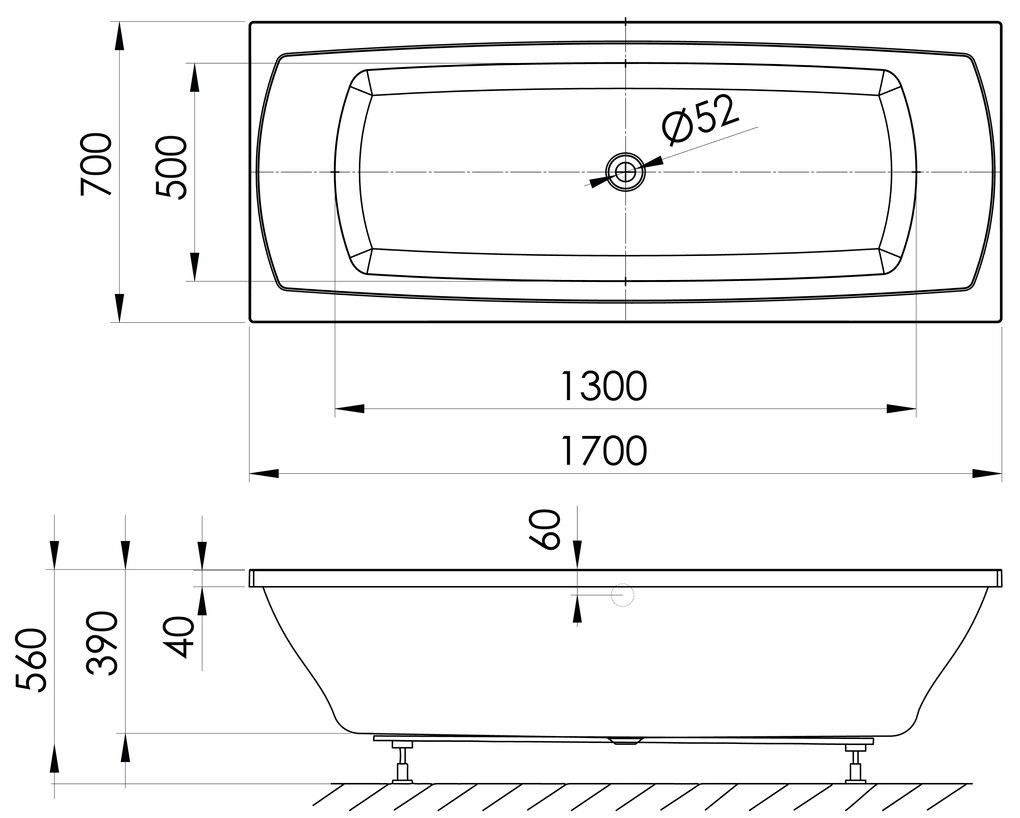 Polysan LILY obdélníková vana s konstrukcí 170x70x39cm, bílá, 72231