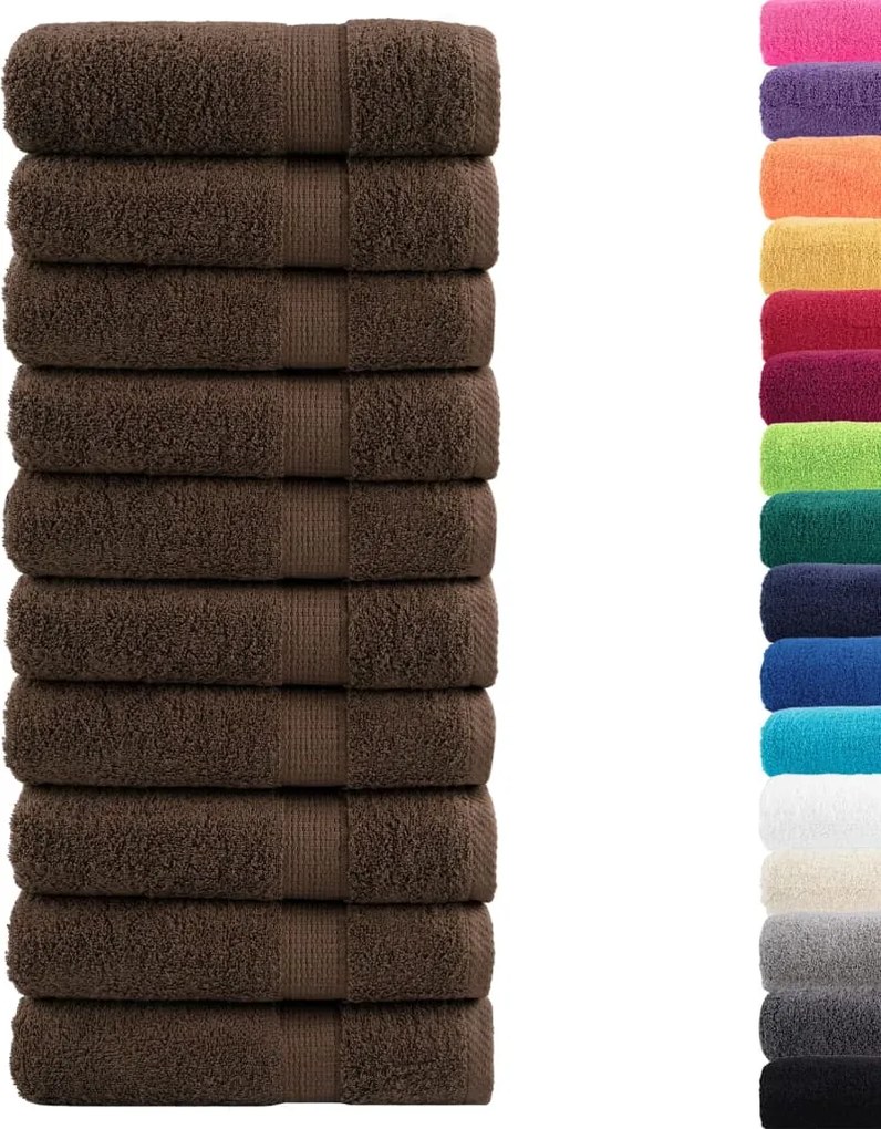 Prémiové ručníky SOLUND 10 ks hnědé 50x100 cm 600 g/m² 137235