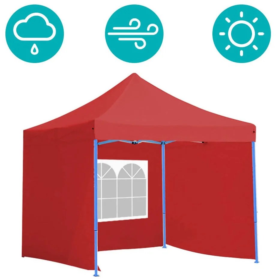 Skládací zahradní pavilon - různé typy - 2,9x2,9m - červená - pavilon+boční stěna+přenosná taška