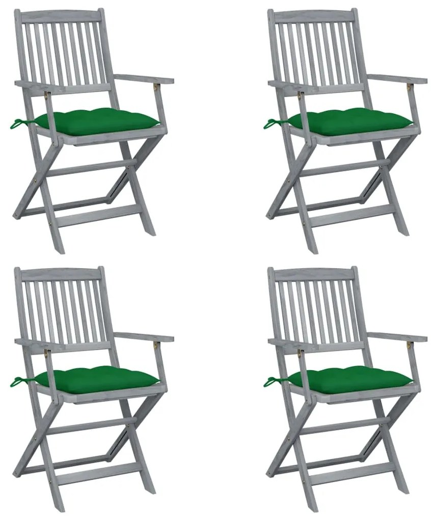 3064529 vidaXL Skládací zahradní židle s poduškami 4 ks masivní akáciové dřevo