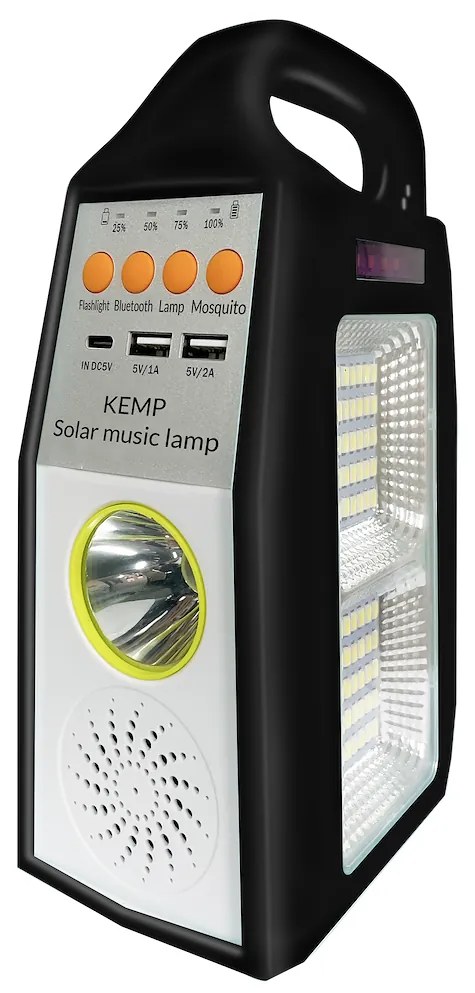 Multifunkční solární LED lampa s reproduktorem a powerbankou Kemp