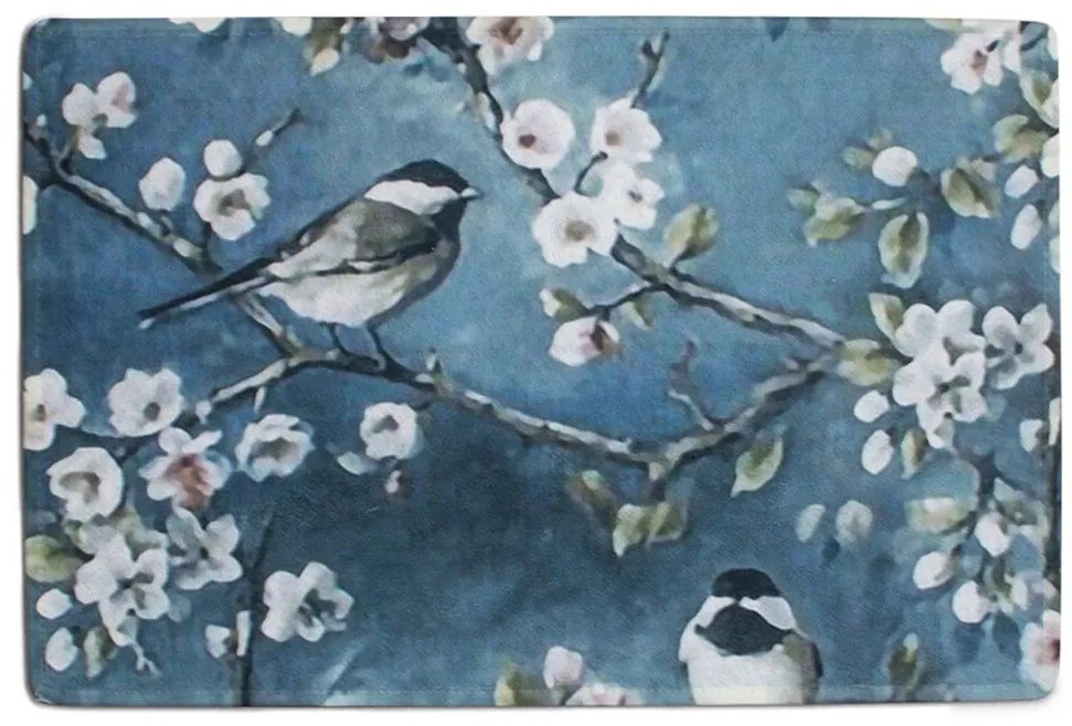 Šedá podlahová rohožka Ptáčci s květy - 75*50*1cm