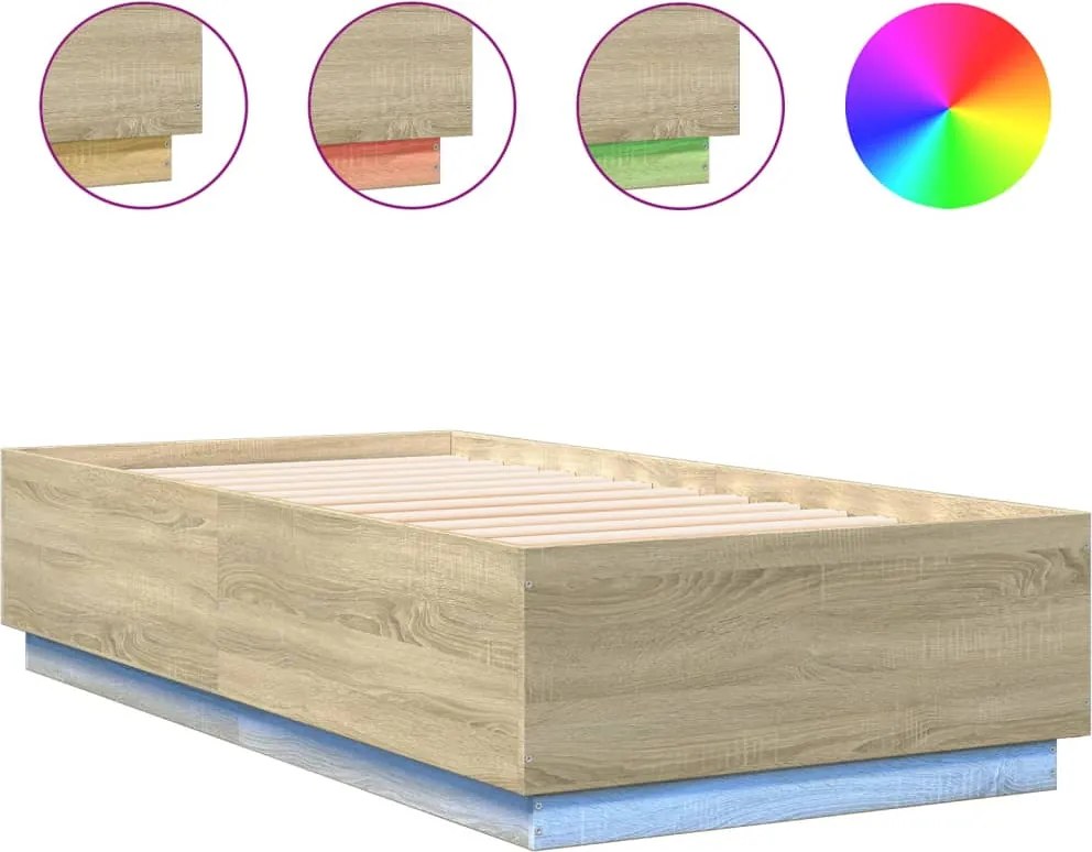 Rám postele s LED osvětlením dub sonoma 90 x 190 cm kompozit 3209662