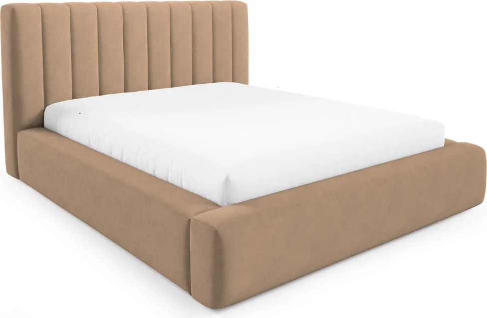 Čalouněná postel BORMINI+, 160x200 cm, s úložným prostorem a roštem Úložný prostor: S kovovým rámem úložného prostoru, Barva látky Velutto: Černá (Velutto 20)