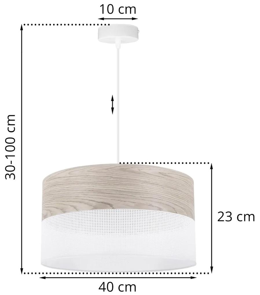 Závěsné svítidlo Wood, 1x světle béžová dubová dýha/bílé plastové stínítko, (fi 40cm)