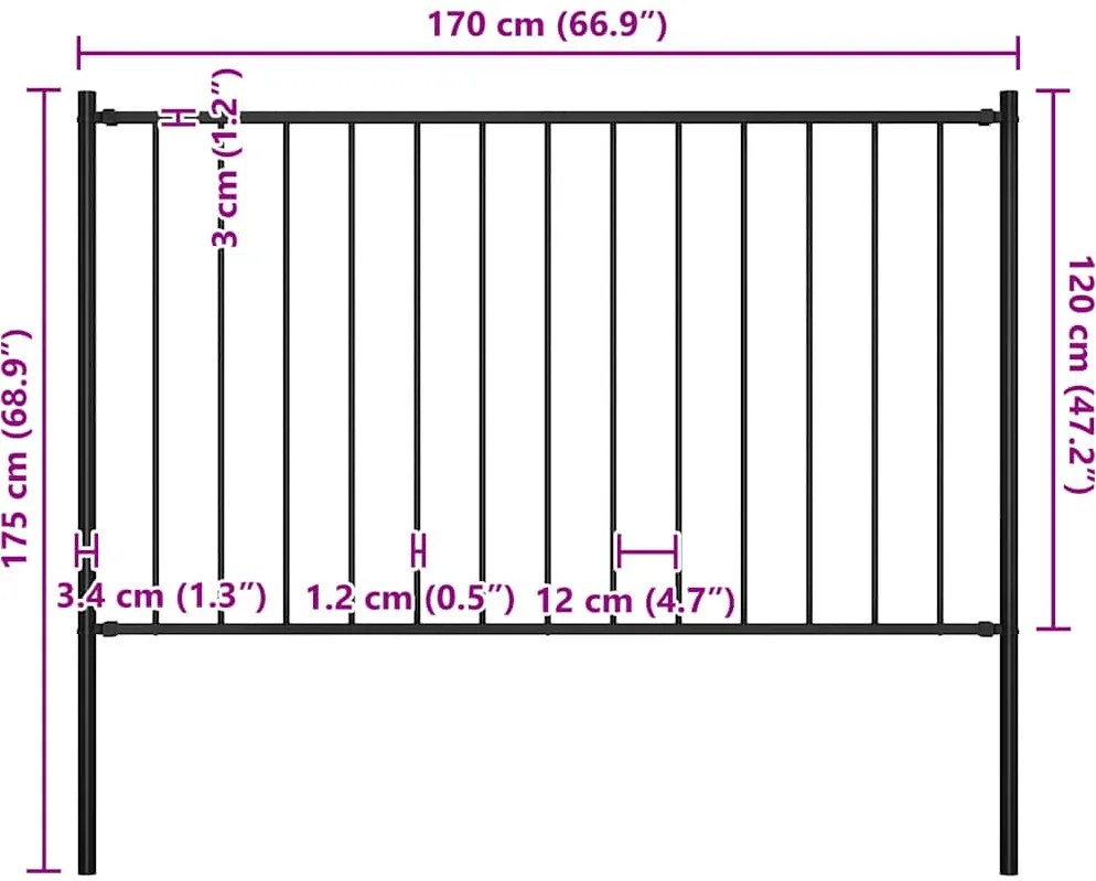 Plotový panel Woerden se sloupky ocelový 1,7x1,25 m černý 145211